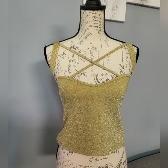 Tops | Turn Lip Caged Sparkle Crop Top Gold 1x | Poshmark